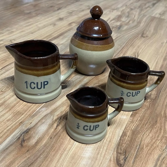 Kitchen | Vintage Stoneware Measuring Cup Set Pitcher Style Brown Crock ...